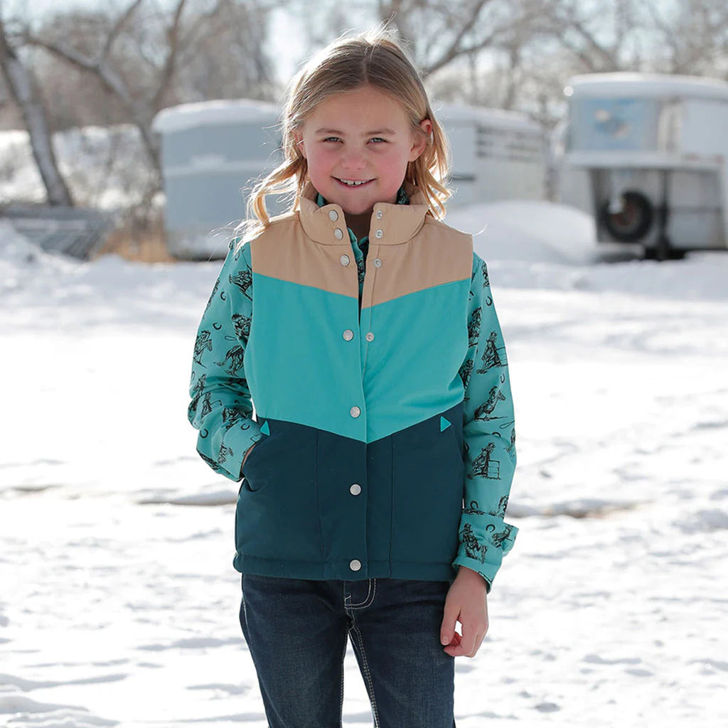 Cruel Girl's Teal Chevron Vest CWV8830001 C4 | Corral Western Wear