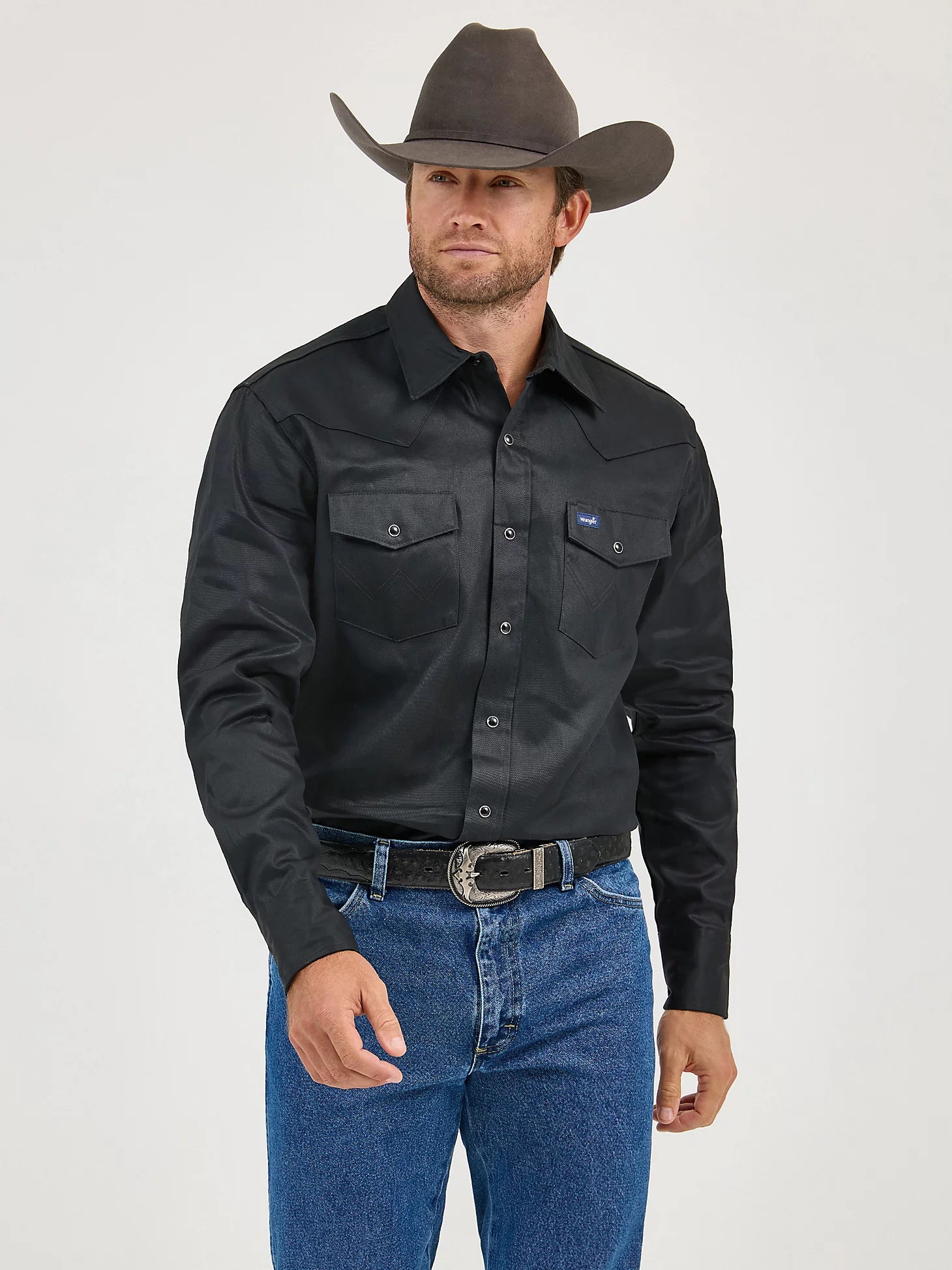 Wrangler Men's Cowboy Cut Black Twill Western Snap Shirt MS70819 ...