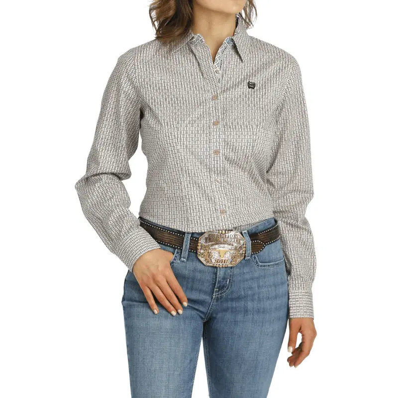 Cinch Women's Pink and Navy Patterned Long Sleeve Shirt | Corral ...