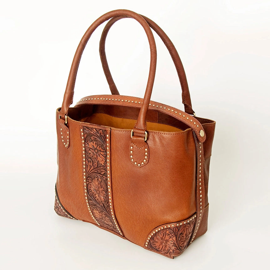 American Darling Hand-Tooled Leather Studded Western Tote ADBGI175A C4 ...
