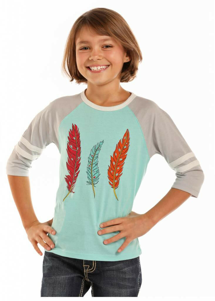 Rock & Roll Girl's Mint Feather Baseball Tee G4T7641 C3 | Corral ...