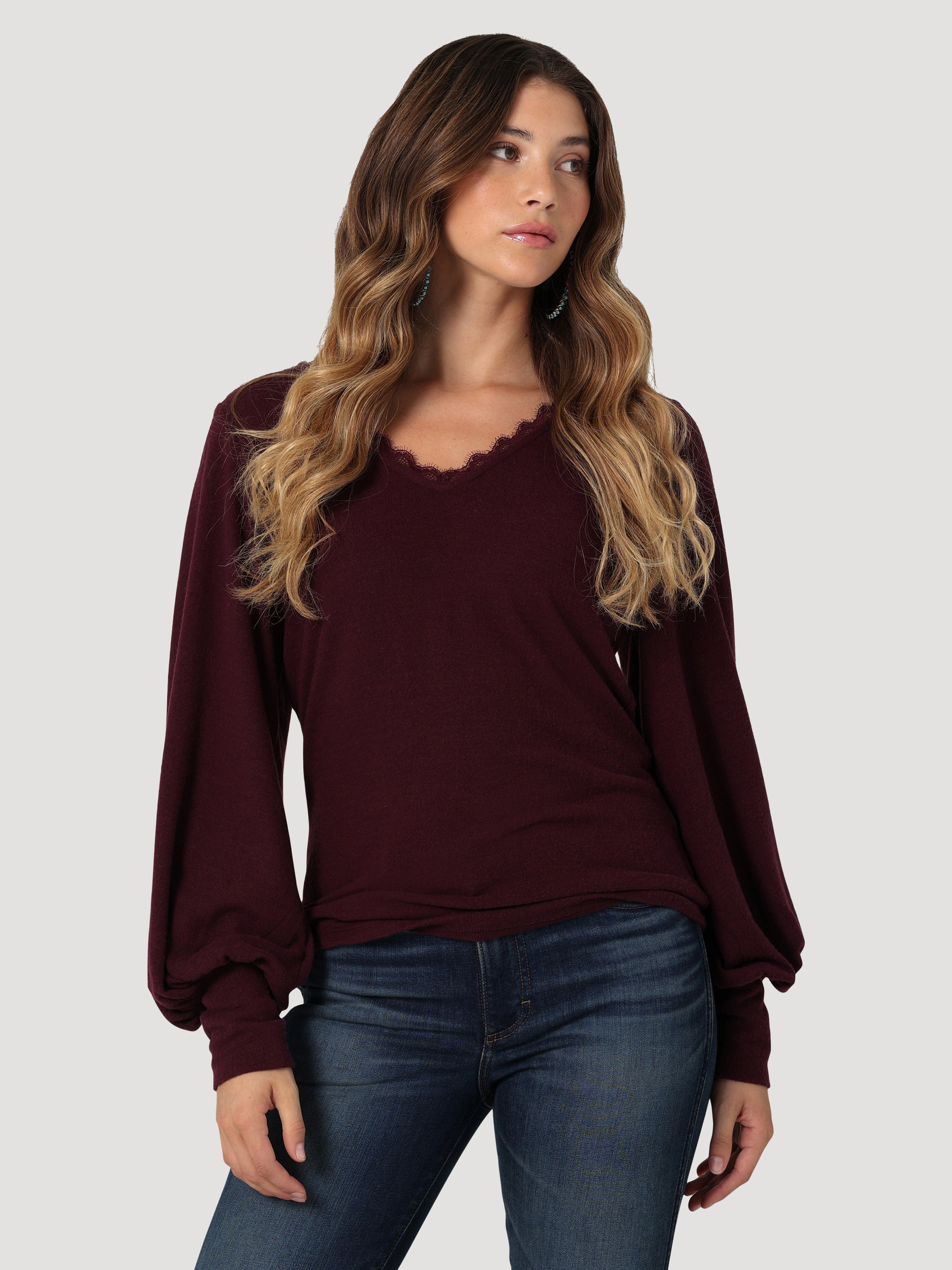 Wrangler Women's Retro Lace Neck Blouse 2336509 C5 | Corral Western Wear