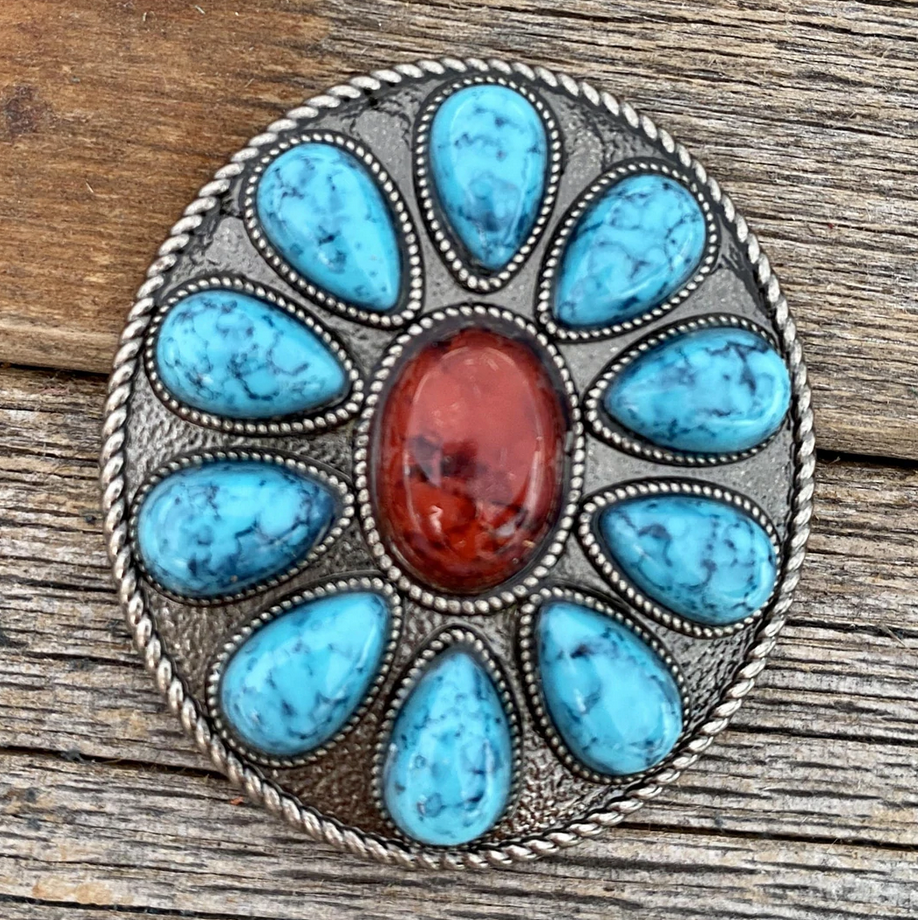 Rodeo Drive 1.75" Garnet & Turquoise Sunbeam Concho | Corral Western Wear