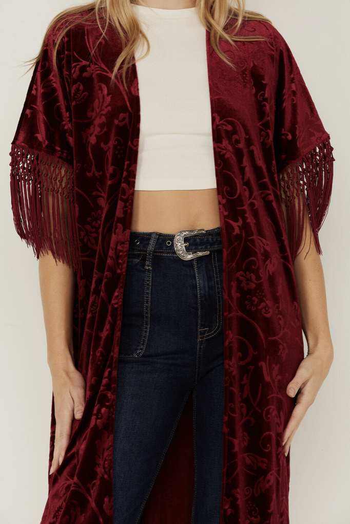 Rock & Roll Cowgirl Velvet Kimono BW27T02955 C5 | Corral Western Wear
